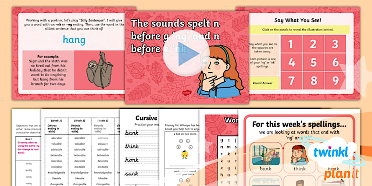 PlanIt Y1 Term 1A W4: 'ng' and 'nk' Spelling Pack - Twinkl