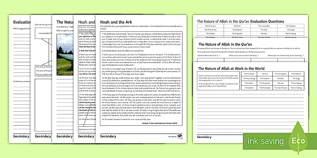 The Nature of God Revealed in Holy Books Worksheets Pack 2