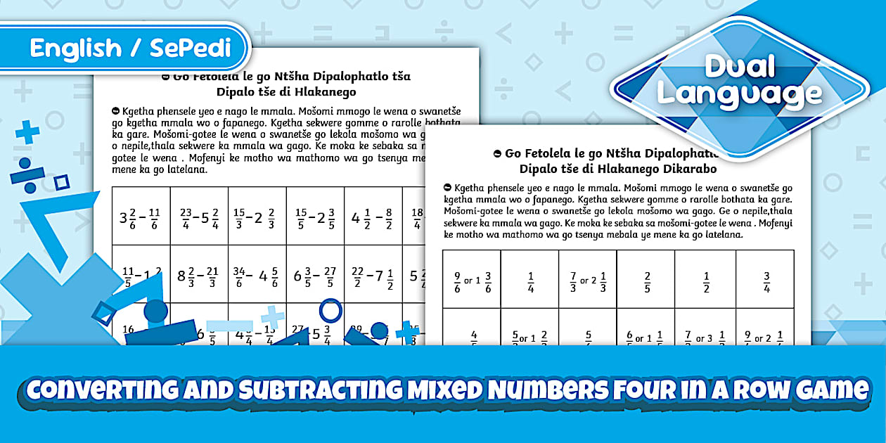 Converting and Subtracting Mixed Numbers Row Game-Sepedi