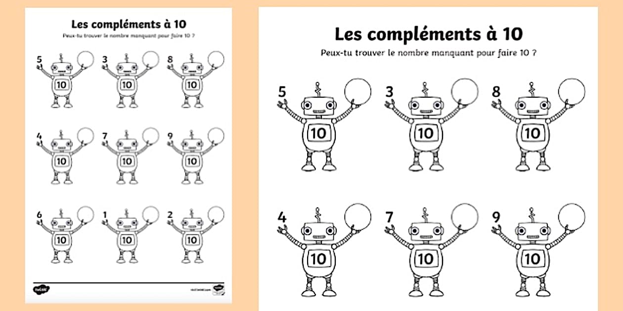 Les compléments à 10 - exercices des robots (teacher made)