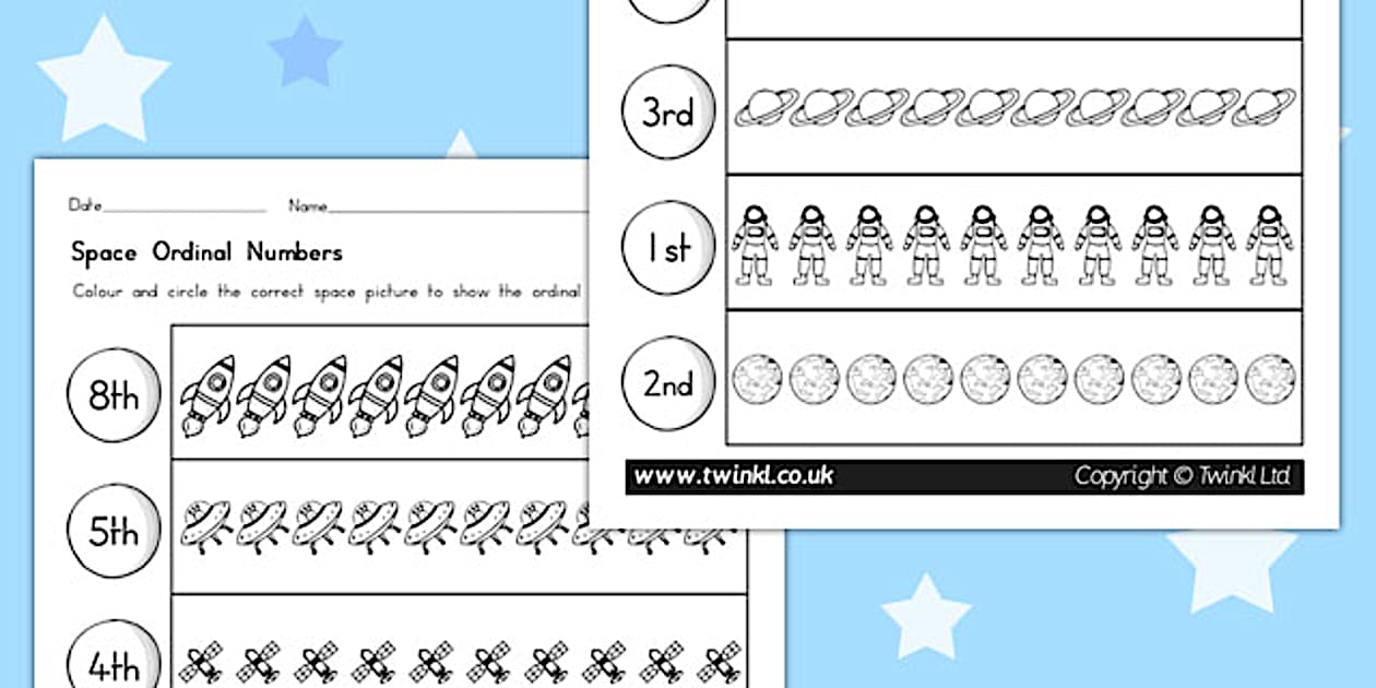 Space Themed Ordinal Numbers Worksheet - Twinkl