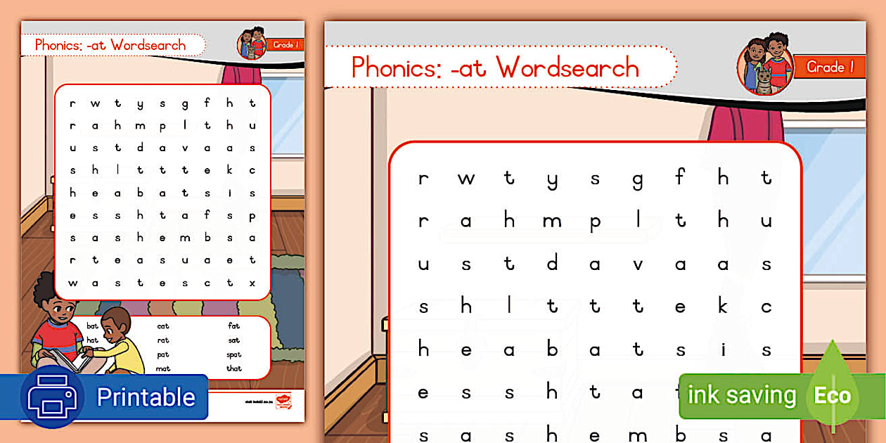 Grade 1 Phonics: -at Wordsearch (teacher made) - Twinkl