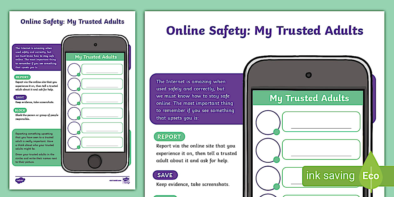 KS2 Online Safety My Trusted Adults Worksheet - Twinkl