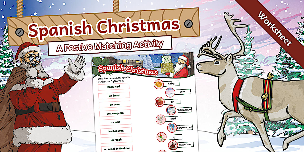 👉 Spanish: Christmas Matching Worksheet - Twinkl - KS2