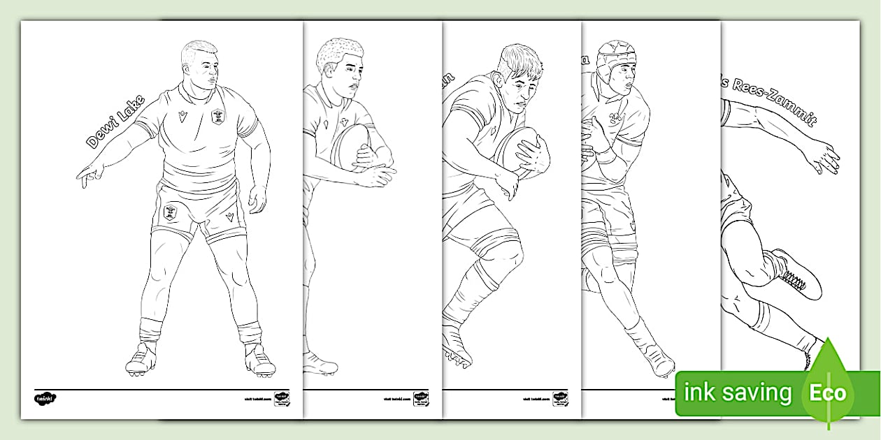 Taflenni Lliwio Twrnamaint Rygbi/Rugby Tournament Colouring Sheets