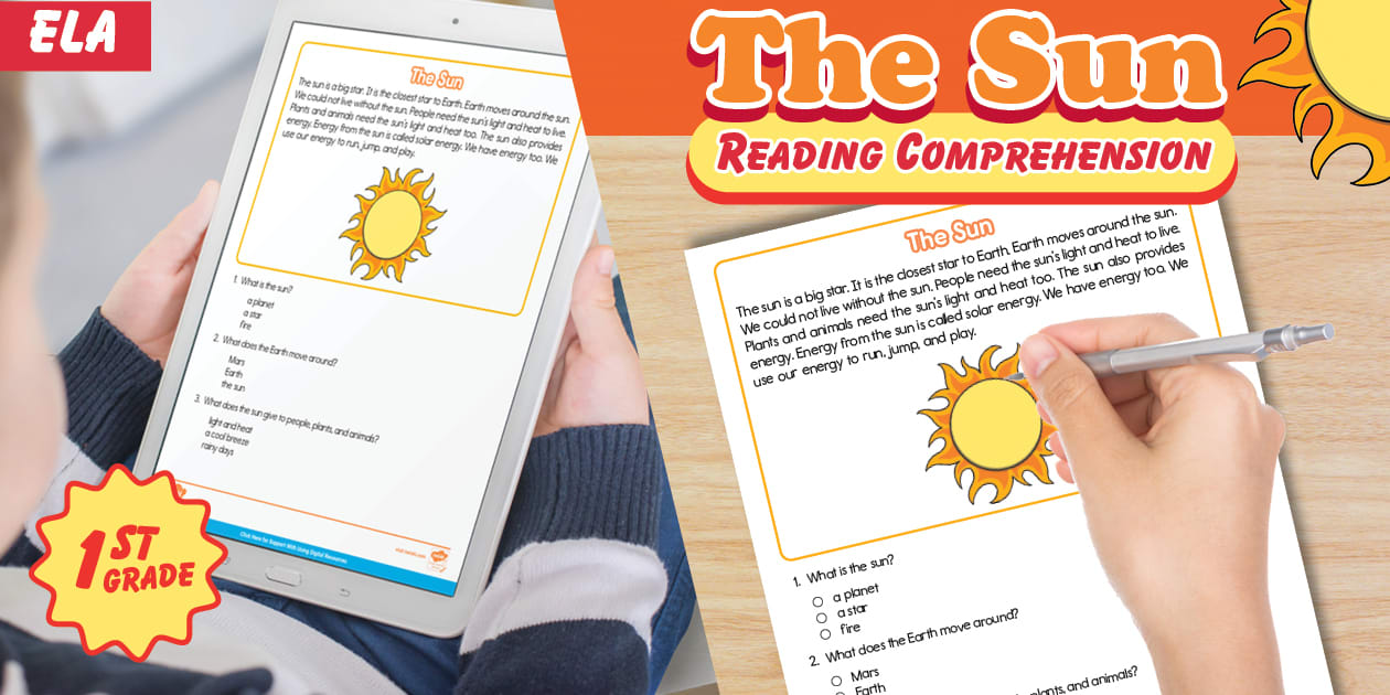 First Grade The Sun Reading Passage Comprehension Worksheet