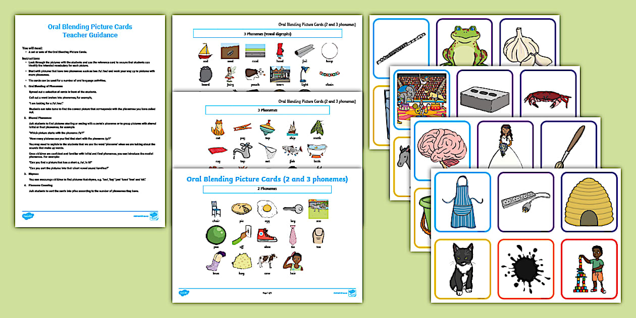 Oral Blending Cards (6 Phonemes) and Guidance (teacher made)