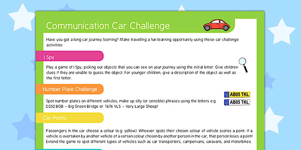 Black and White Communication Car Challenge (teacher made)