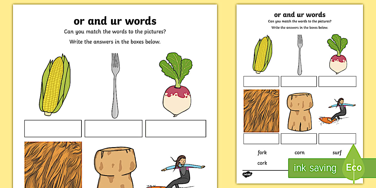 Editable 'or' and 'ur' Sounds Matching Activity Worksheet