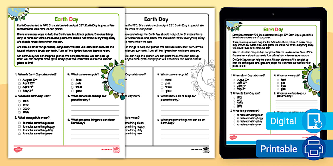 1st Grade Earth Day Reading Comprehension | Twinkl USA