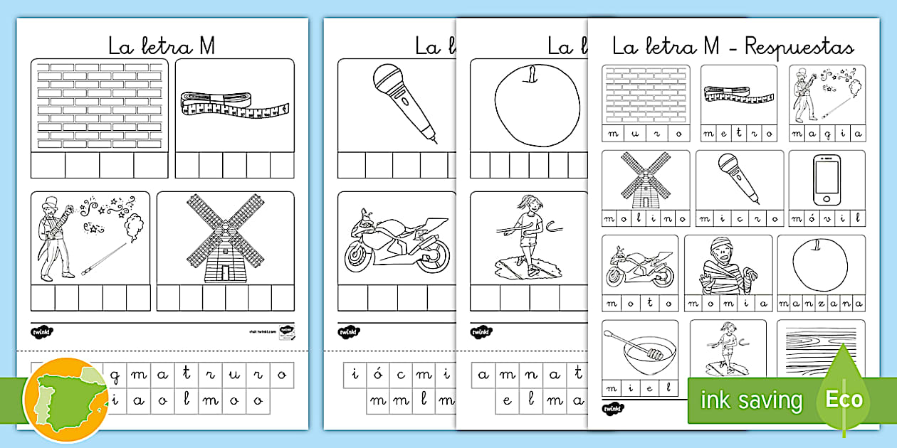 Ficha de recortar y pegar: La letra M