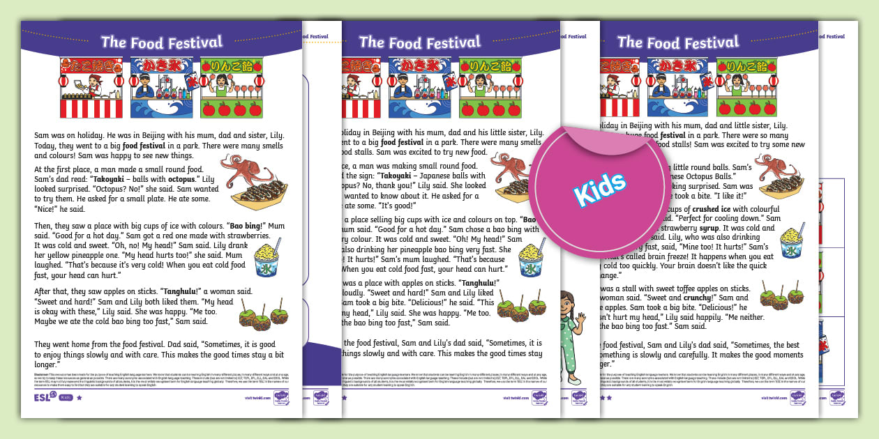 ESL The Food Festival Differentiated Reading Comprehension [Kids]