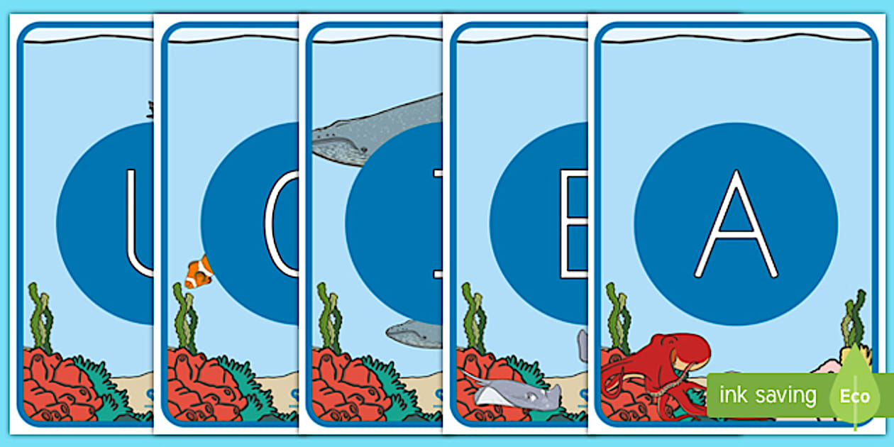 Tarjetas de fonemas - vocales: Bajo el mar | Twinkl - Twinkl