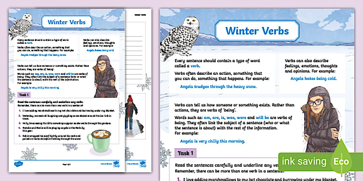 Winter Verbs Activity Sheets (Hecho por educadores) - Twinkl