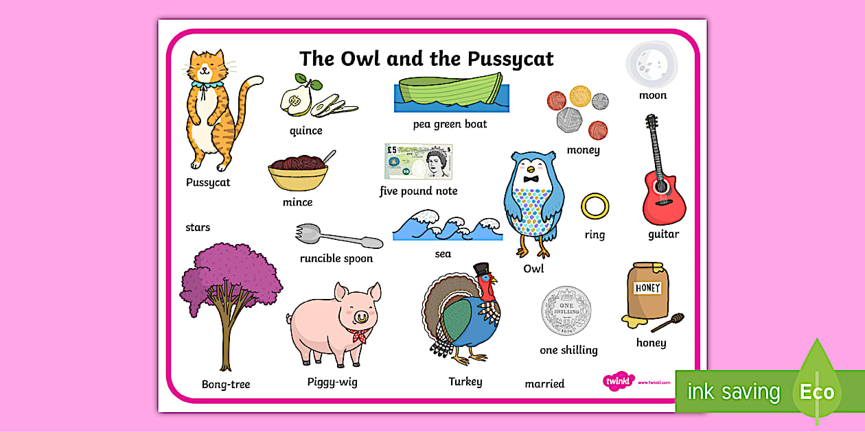 Editable The Owl and The Pussycat Word Mat (teacher made)