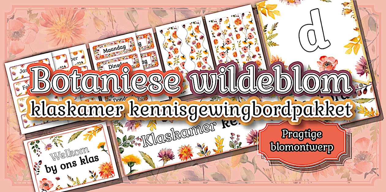 * NEW * Grondslagfase - Wildeblom-botaniese klaskamer kennisgewingbord