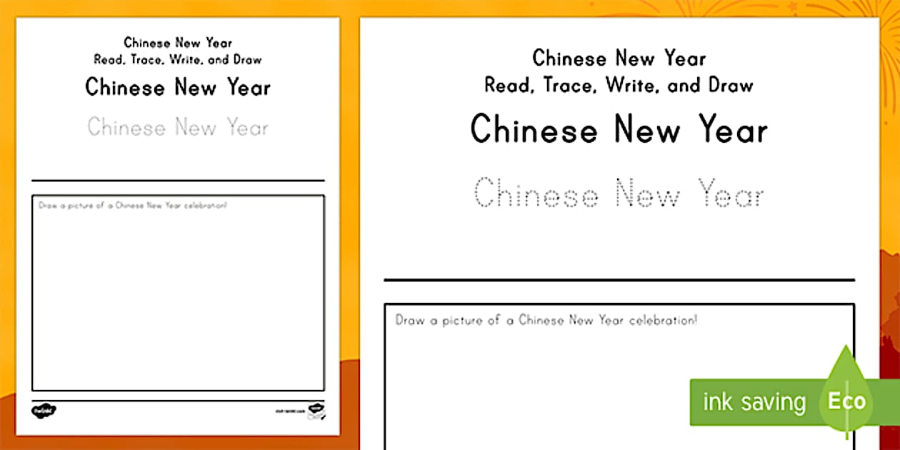 Chinese New Year Read, Trace, Write and Draw Worksheet