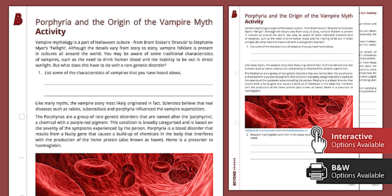 Porphyria Vampire Myth Origin Activity - Beyond Science
