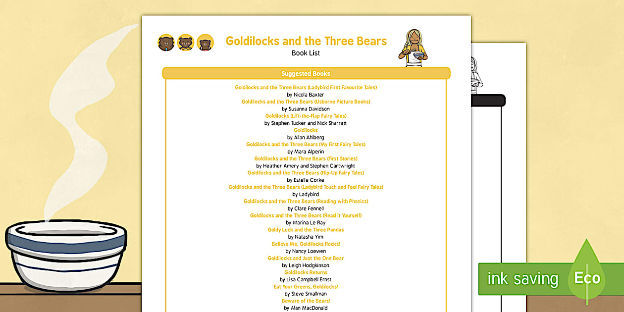 Goldilocks and the Three Bears Book List (teacher made)