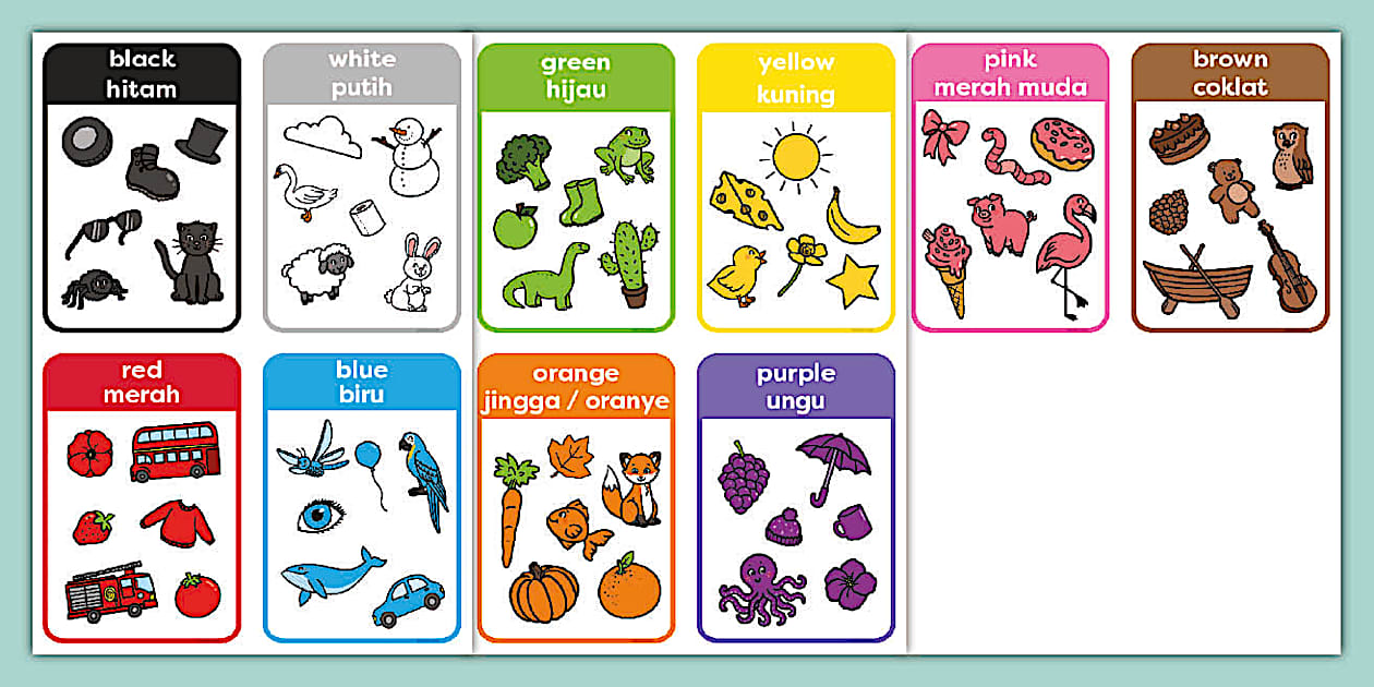 Let's Name the Colours! Indonesian/English Flashcards