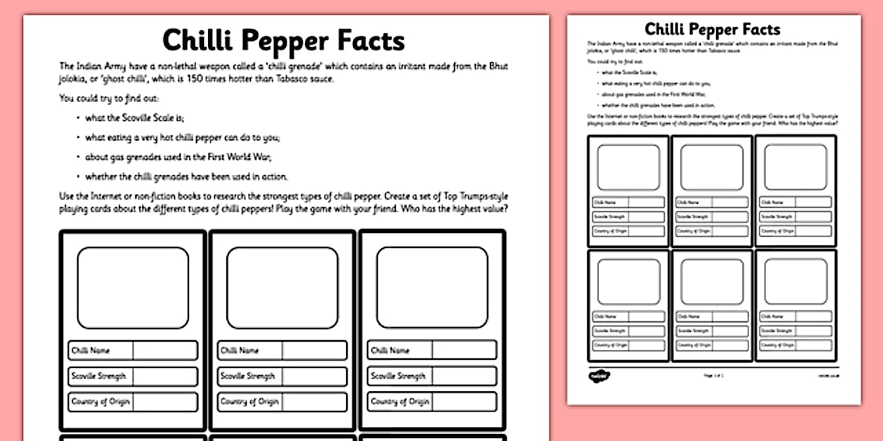 Editable Chilli Pepper Top Playing Cards Worksheet Pack