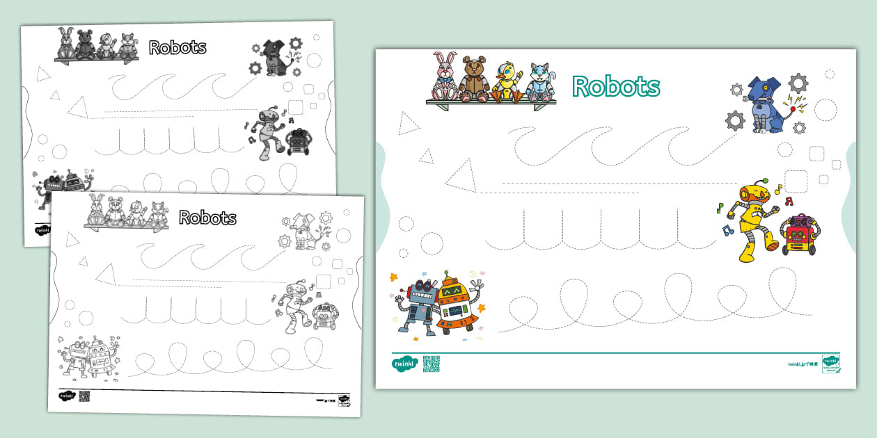 Robots Pencil Control Worksheet (teacher made) - Twinkl