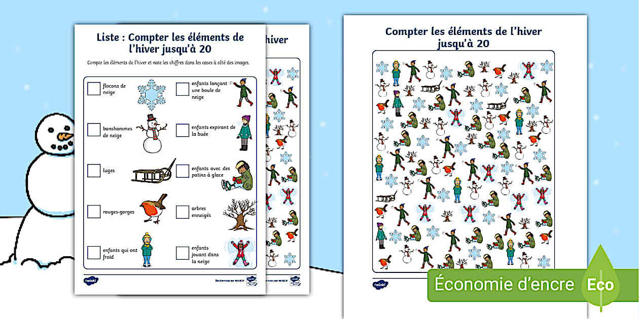 Compter les éléments d'hiver jusqu'à 20 (teacher made)