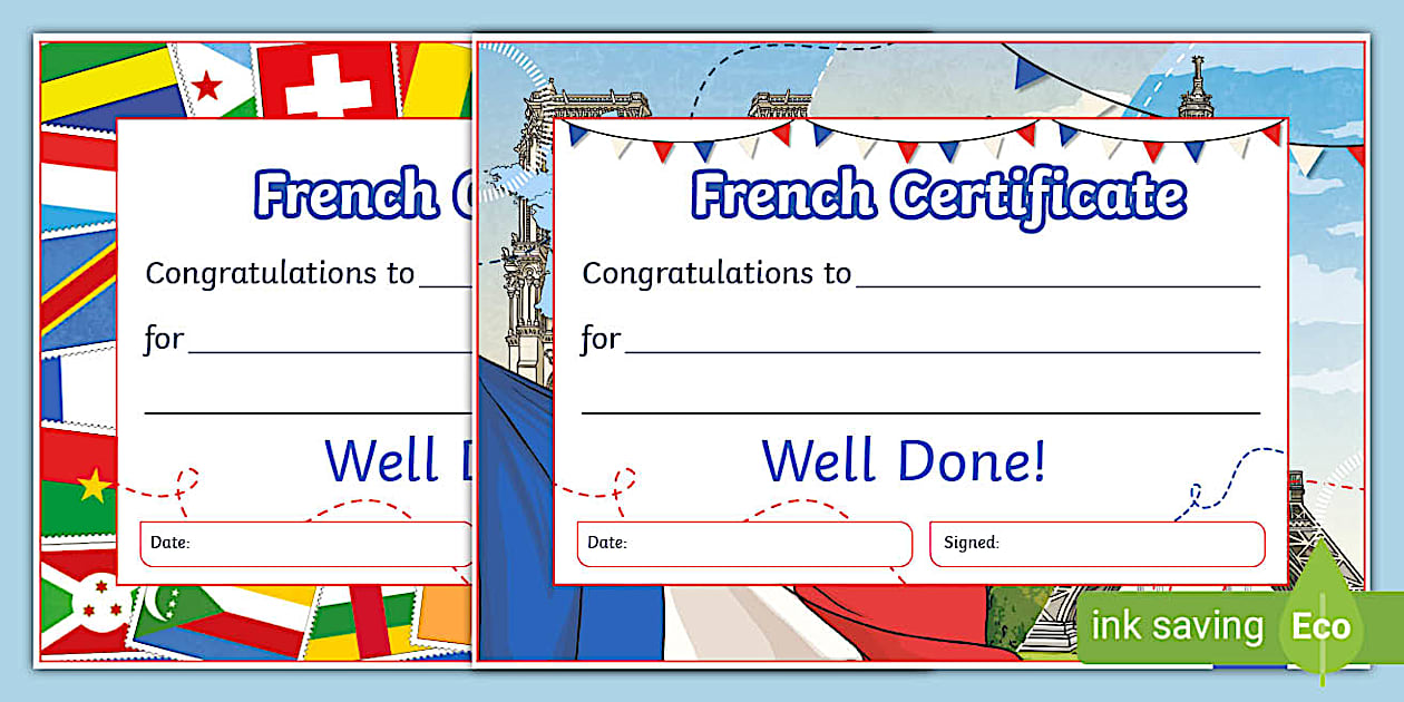 French Award Certificate (Teacher-Made) - Twinkl
