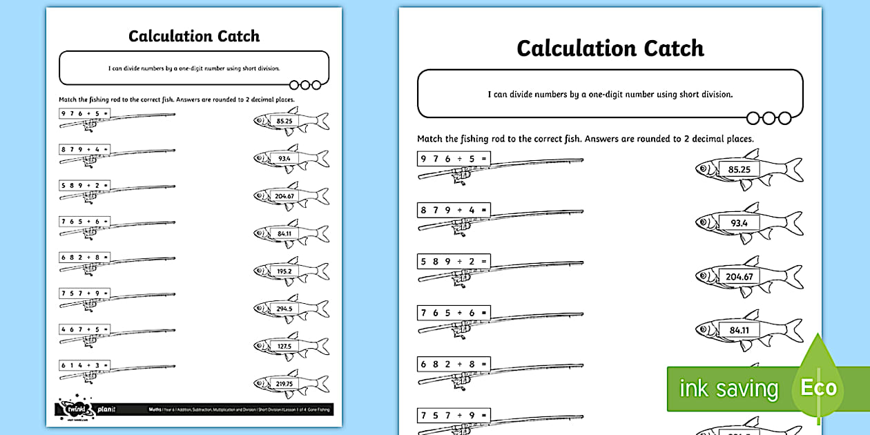 3-Digit and 1-Digit Division Matching Worksheet - Twinkl