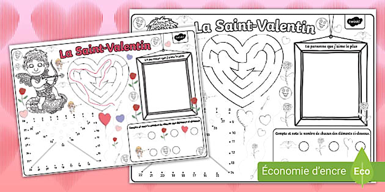 Sous-main d'activités de la Saint-Valentin - maternelle