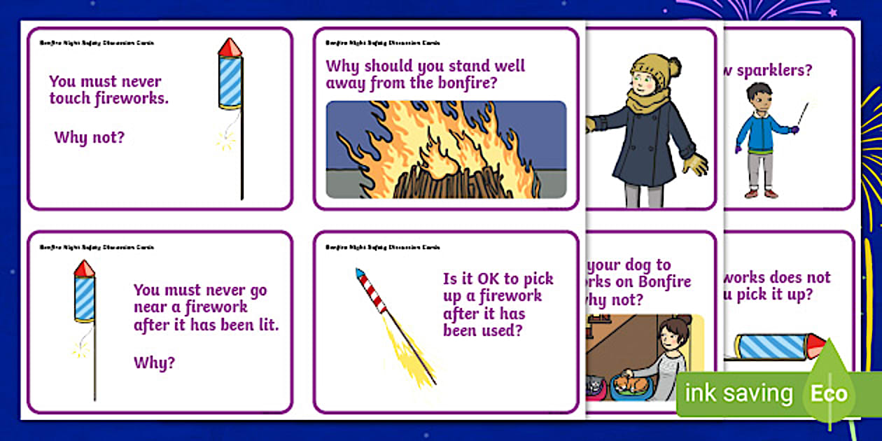 Editable Bonfire Night Safety Discussion Cards - Twinkl