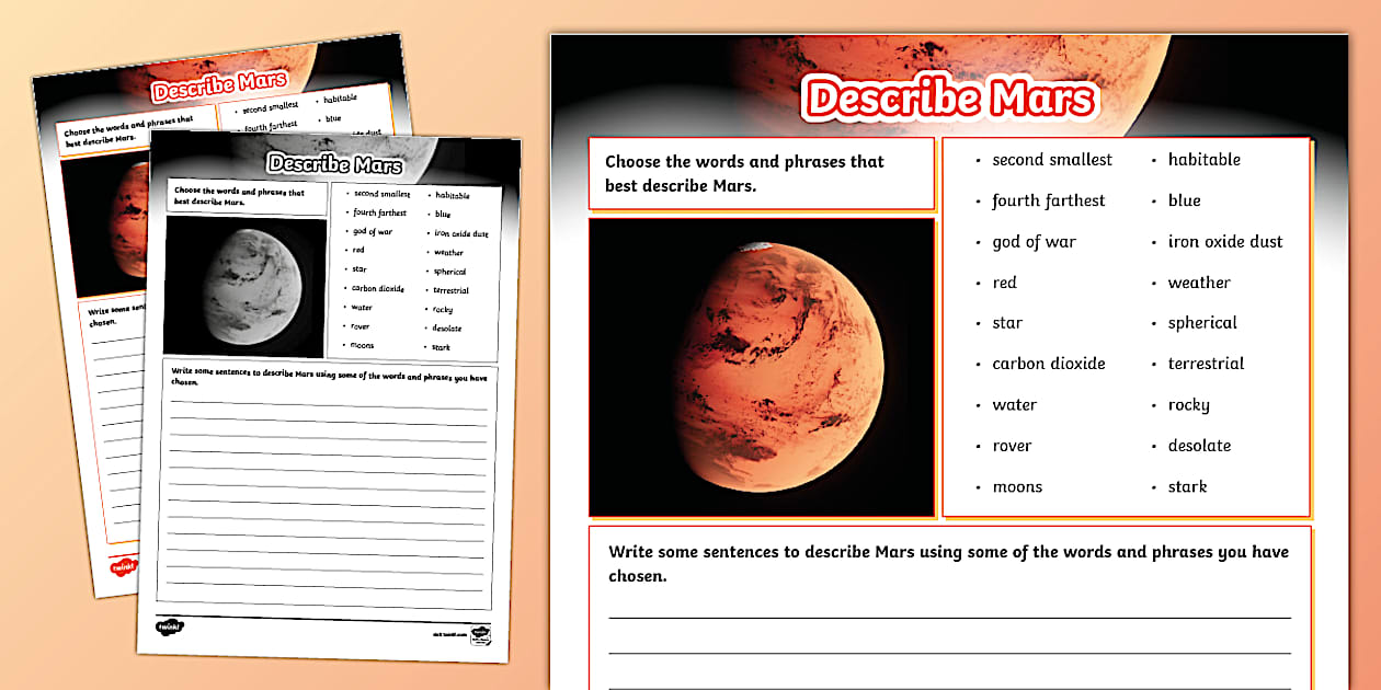 Describe Mars Worksheet (teacher made) - Twinkl
