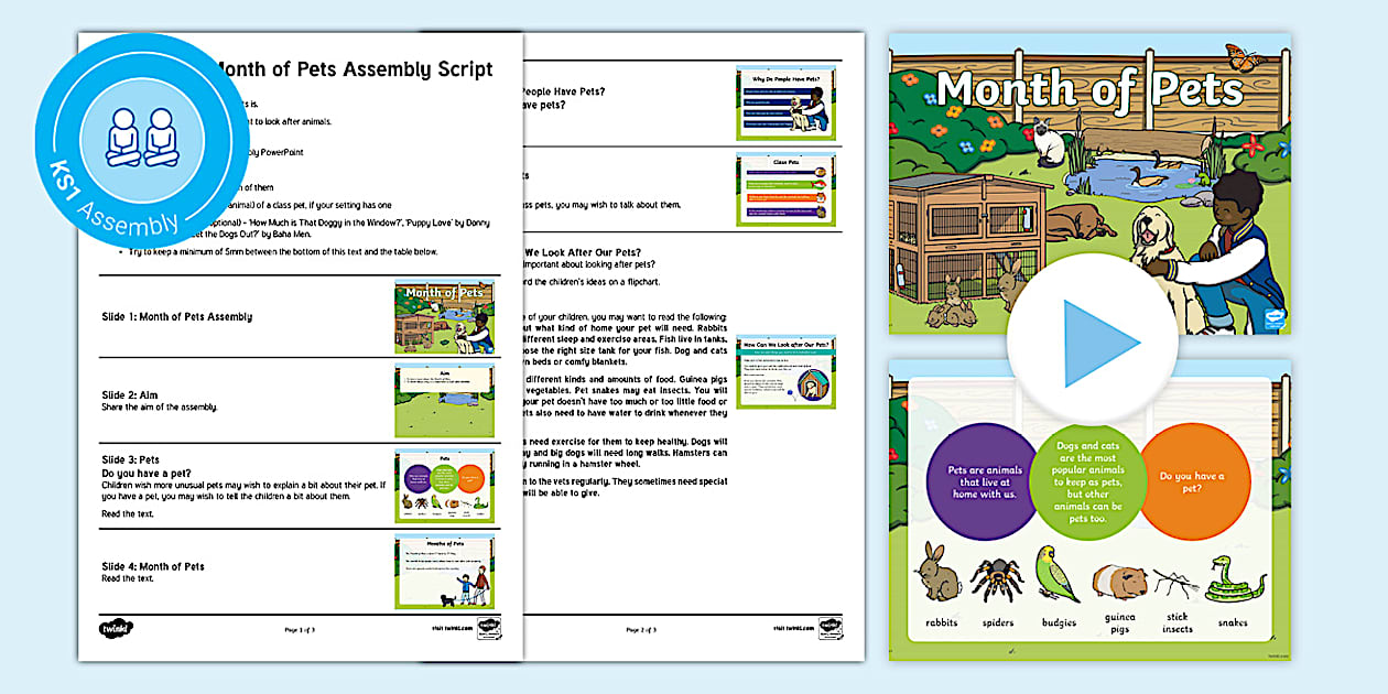 KS1 Month of Pets Assembly Pack (teacher made) - Twinkl