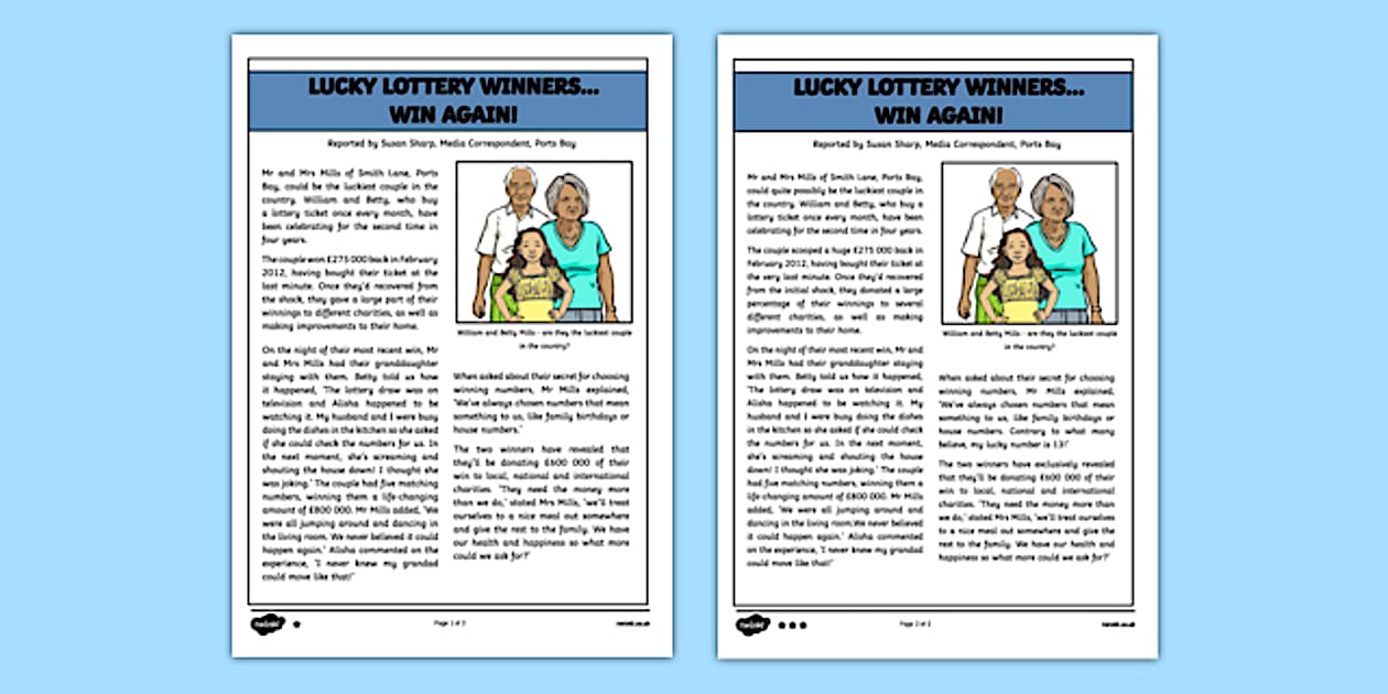 Lottery Win Newspaper Report Writing Sample - Twinkl