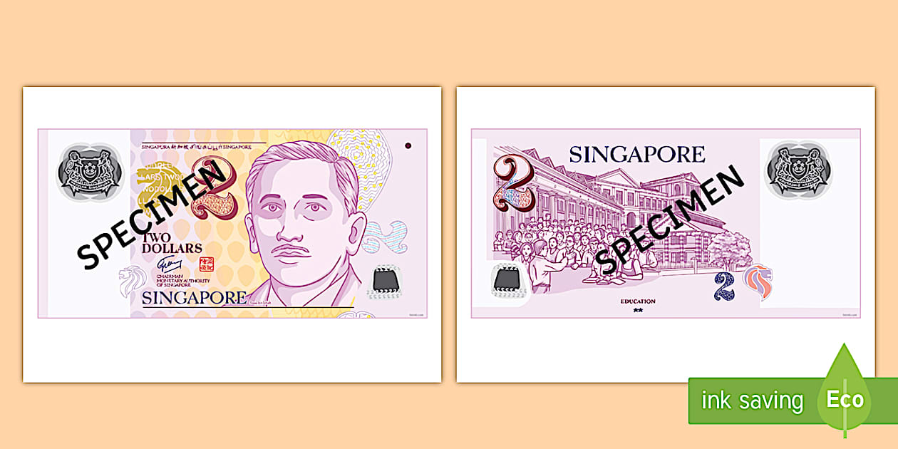 Black and White $2 Singapore Notes Display Cut-Out - Twinkl