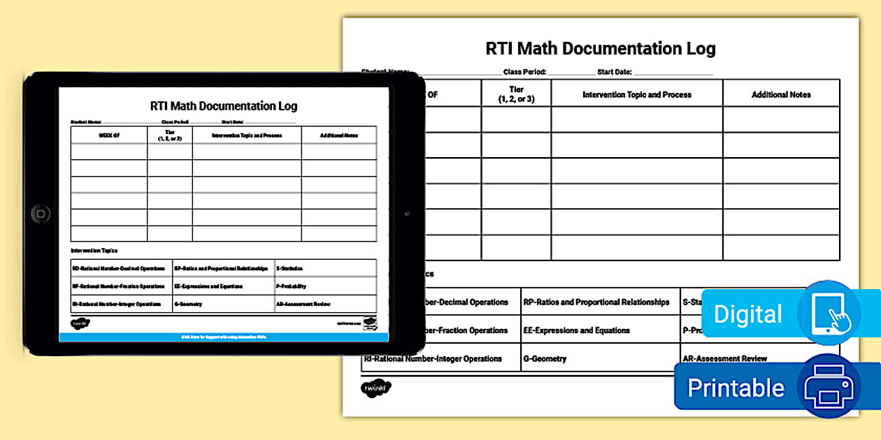 RTI Math Documentation Log for 6th-8th (Teacher-Made)