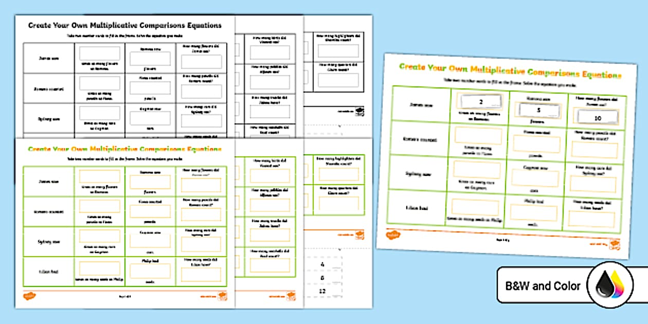 Create Your Own Multiplicative Comparisons Equations