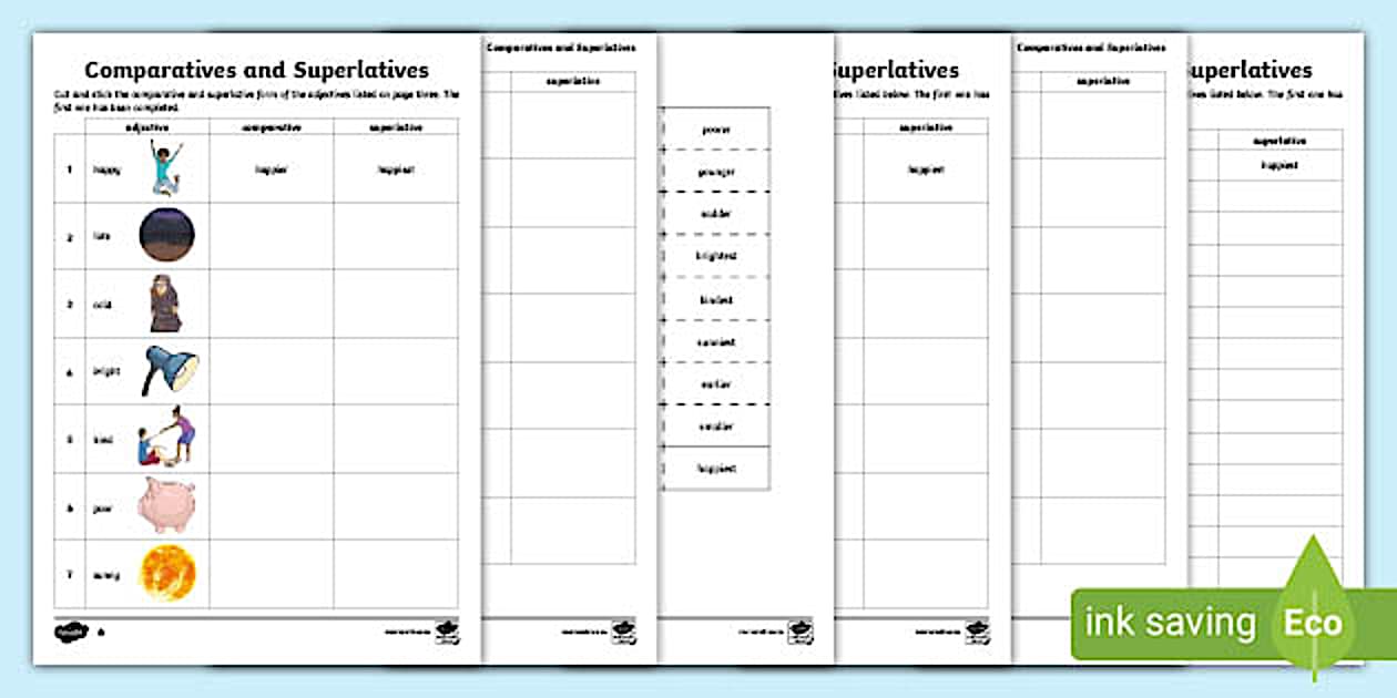 Degrees of Comparison Cut and Stick Activity (teacher made)
