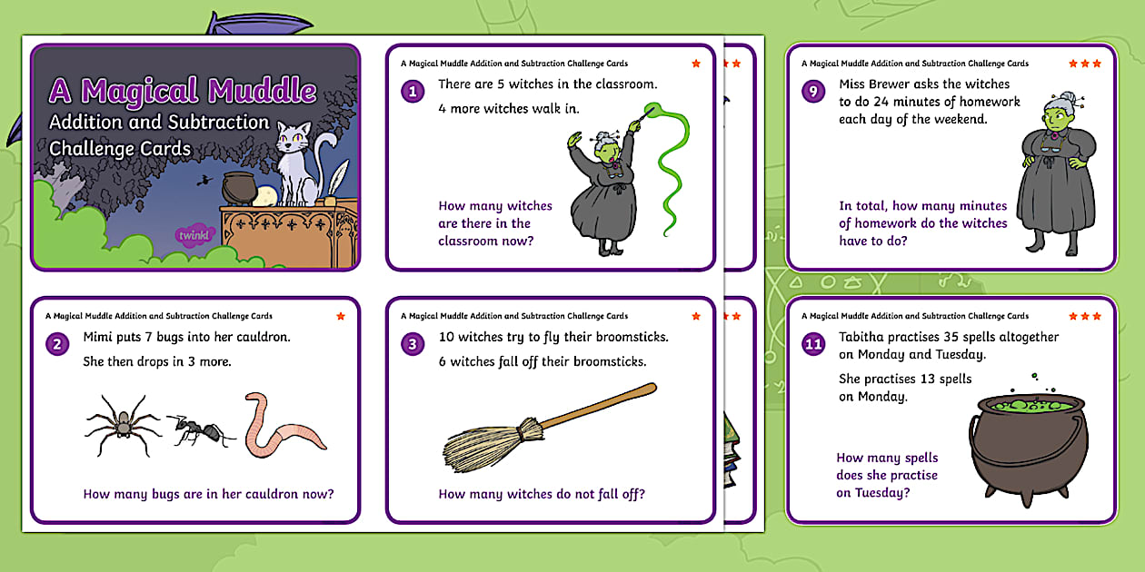 A Magical Muddle Addition and Subtraction Differentiated Challenge Cards