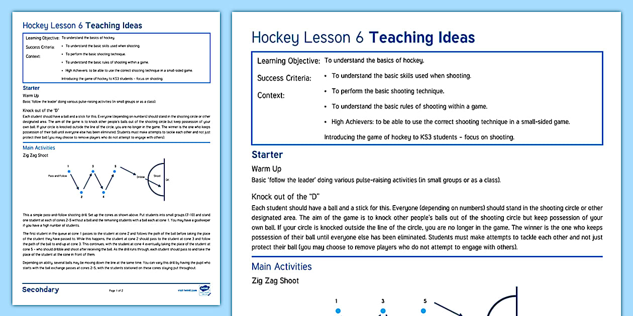 Hockey Lesson 6: Shooting (teacher made) - Twinkl