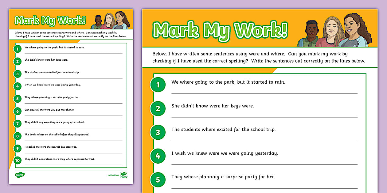 Mark My Work! Were or Where? Activity