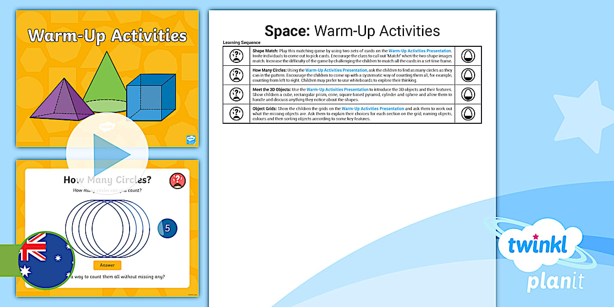 Year 1 Space: 2D Shapes and 3D Objects Warm-Up Activities