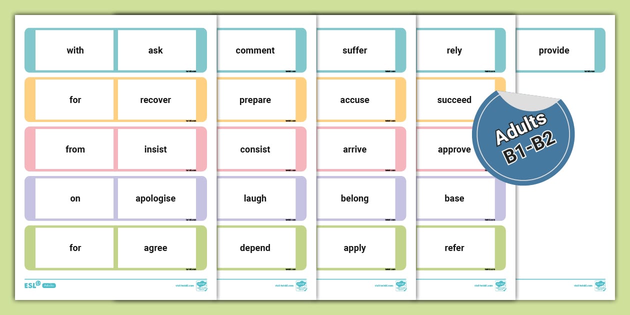ESL Verbs and Prepositions Domino Game [Adults, B1-B2]
