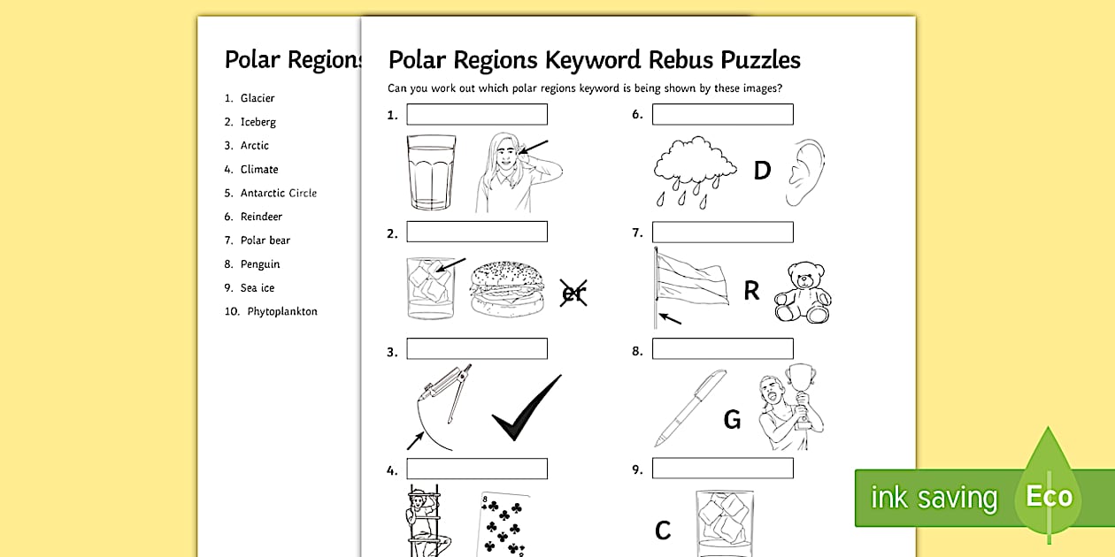 Printable Rebus Puzzles | Polar Region Themed | Twinkl
