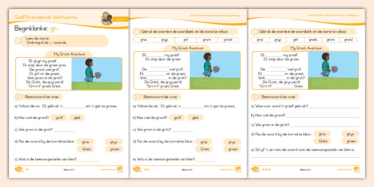 Graad 2 Klanke Gedifferensieerde Werkkaarte gr- - Twinkl