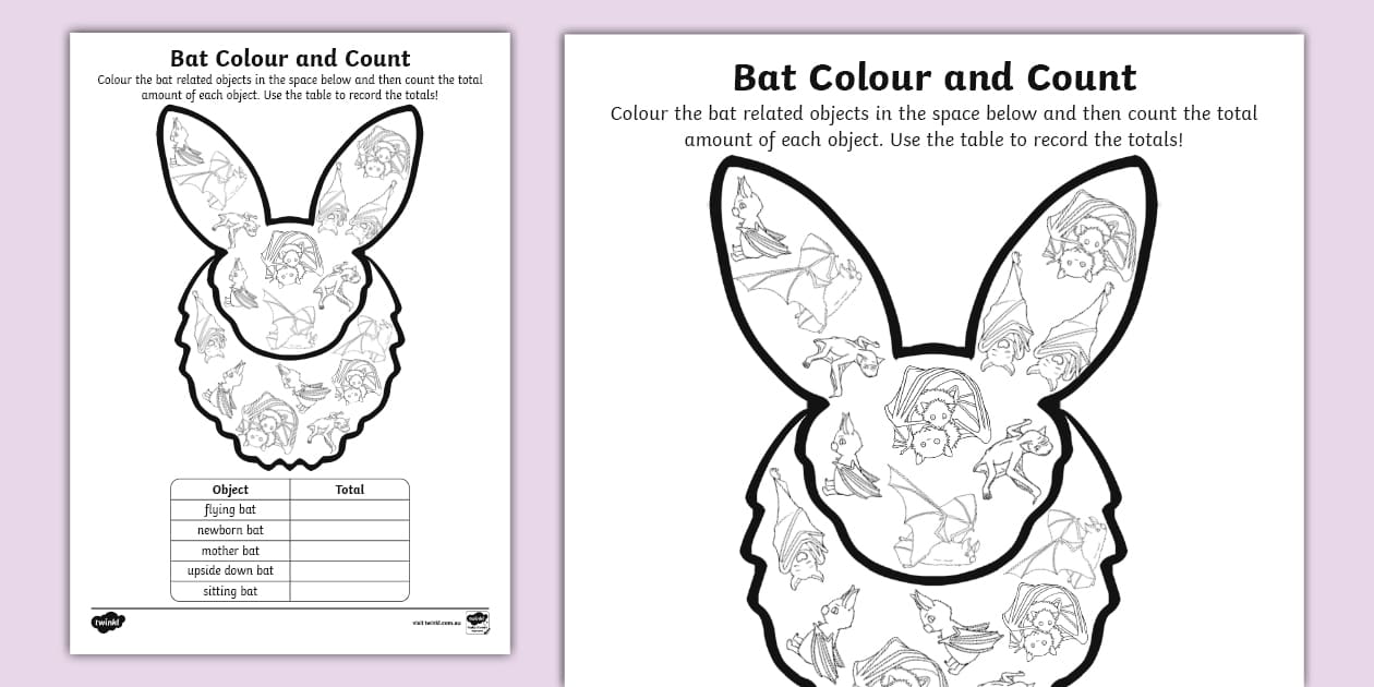 Bat Colour and Count Worksheet Maths Resources Twinkl