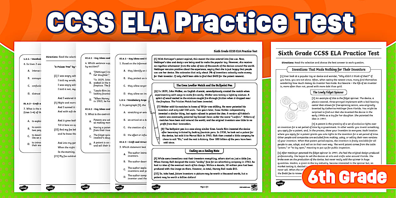 Sixth Grade English Language Arts Practice Test | CCSS Test Prep