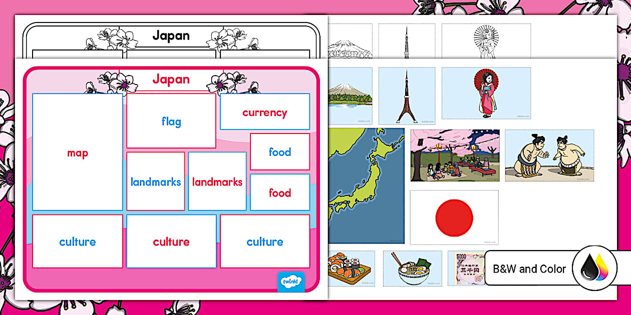 Japan Cut and Stick Sorting Mat Activity Worksheet - Twinkl