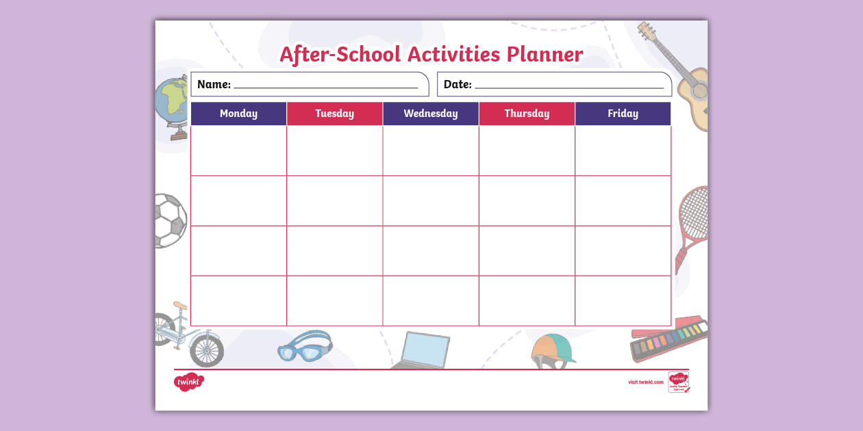 After-School Home Activities Planner - Parents