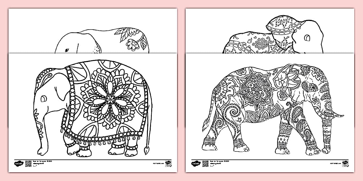 Mindfulness Elephant Colouring Pages (Teacher-Made) - Twinkl